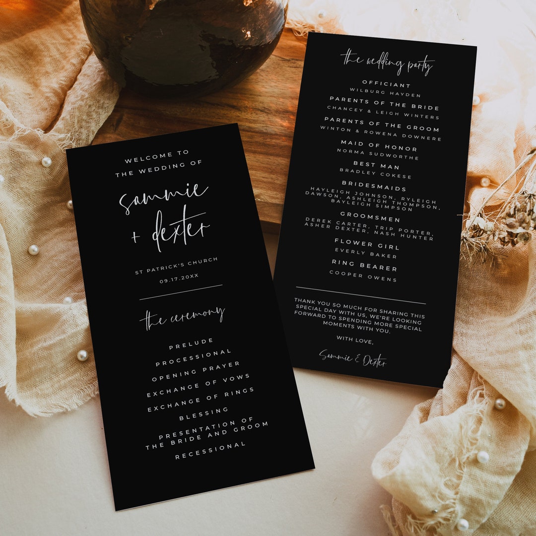 Editable Black Wedding Program Printable Template for Ceremony Malvina - Etsy