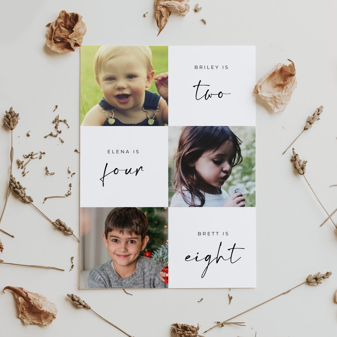 Triple Birthday Invitation Template, Kids Birthday Photo Invitation ...