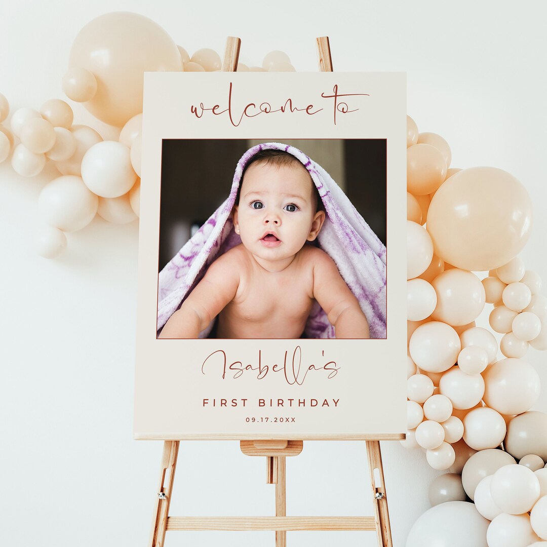 Birthday Welcome Sign, Birthday Sign With Photo, Baby 1st Birthday ...