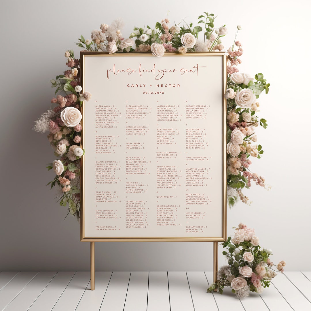Seating Chart Sign, Editable Template, Alphabetical Seating Chart ...