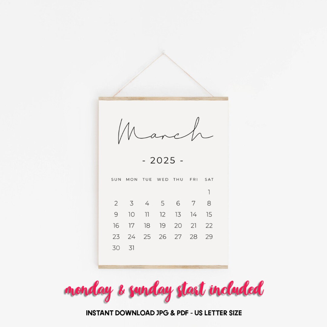 March 2025 Printable Calendar, Pregnancy Calendar, Digital Download ...