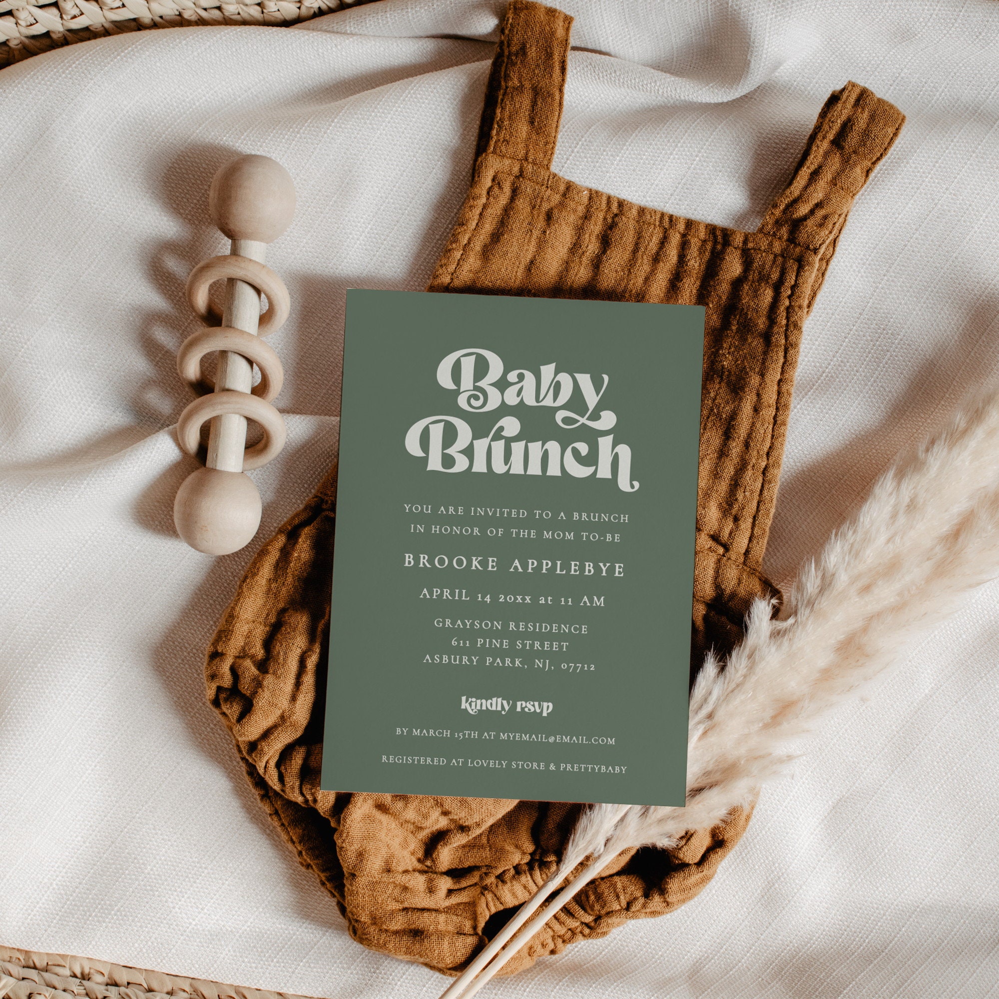 Baby Brunch Invitation Template, Sage Green Baby Shower Invite, Baby ...