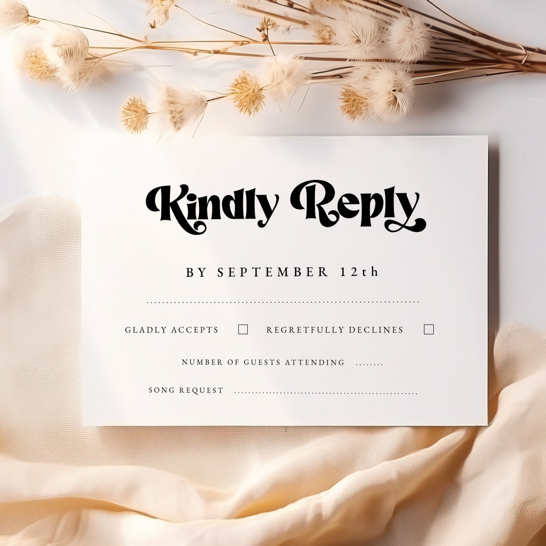 Rsvp Card Template, Wedding Rsvp Card, Editable Template, Simple Retro ...