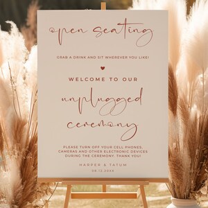Unplugged Wedding Welcome Sign, Open Seating Sign, Unplugged Ceremony ...