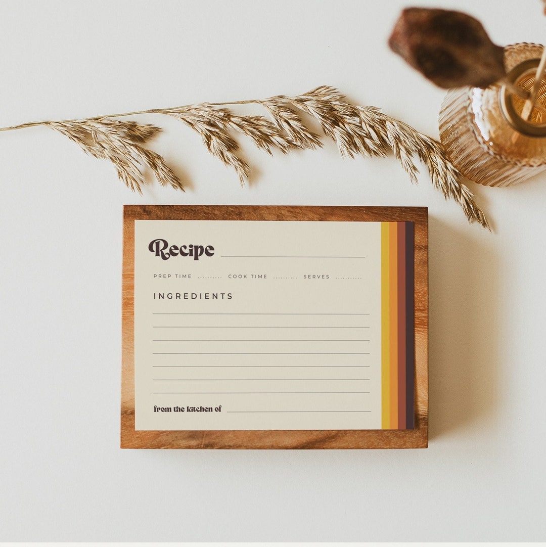 Recipe Card Template, Retro Groovy Bridal Shower, Share A Recipe, Baby ...