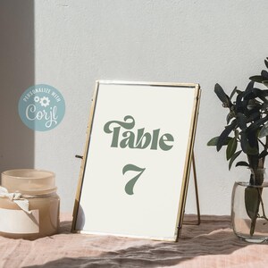 Sage Green Table Numbers, Printable Wedding Table Number Editable ...