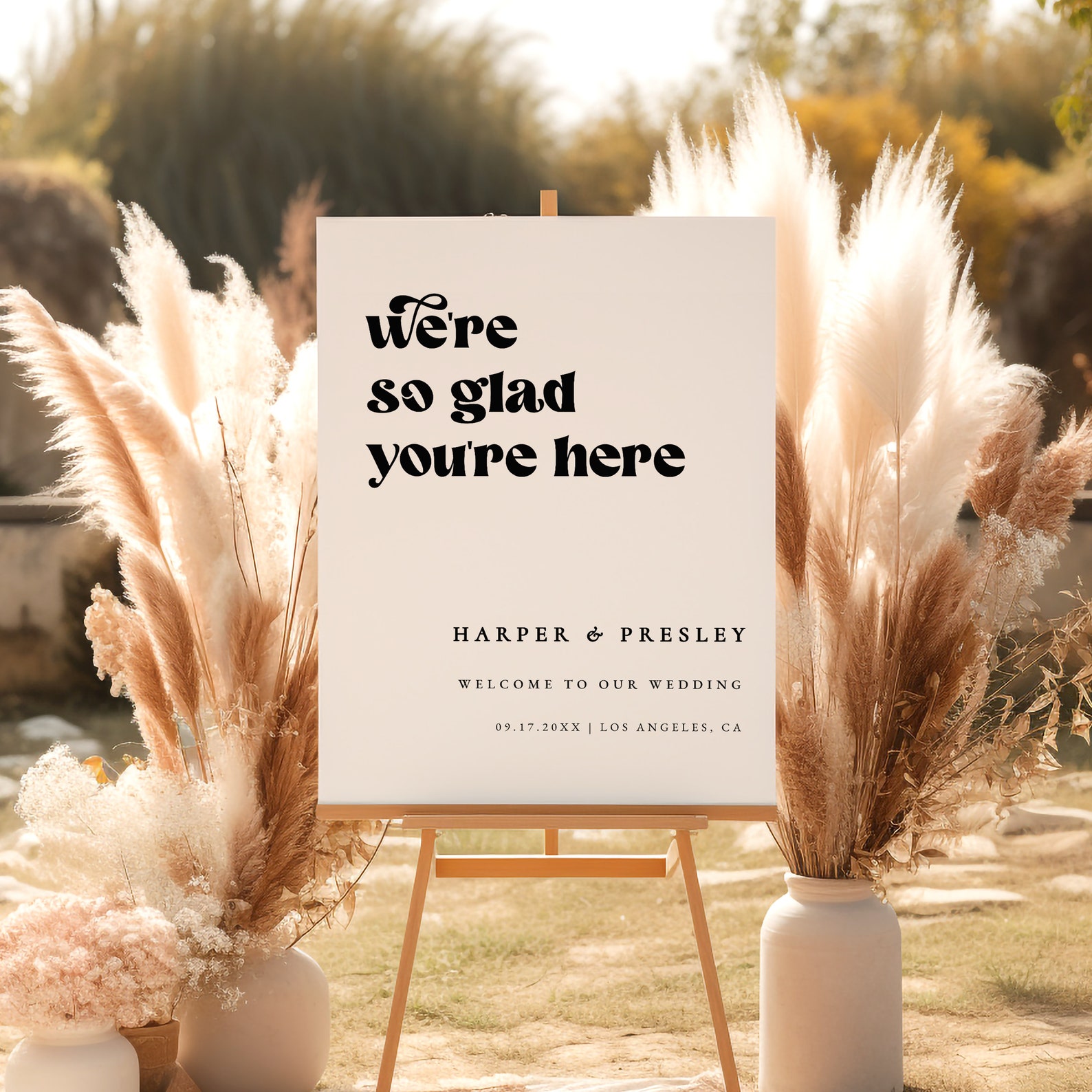 Retro Wedding Welcome Sign, We're so Glad You're Here Editable Template ...