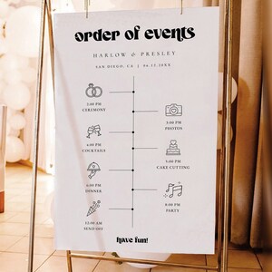 Wedding Timeline Sign, Wedding Timeline Template, Order of Events Sign ...