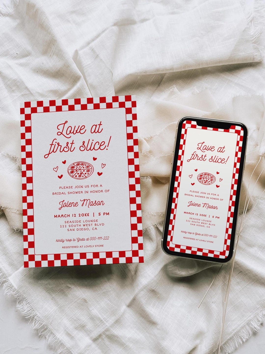 Love at First Slice, Pizza Bridal Shower Invitation Template, Phone ...