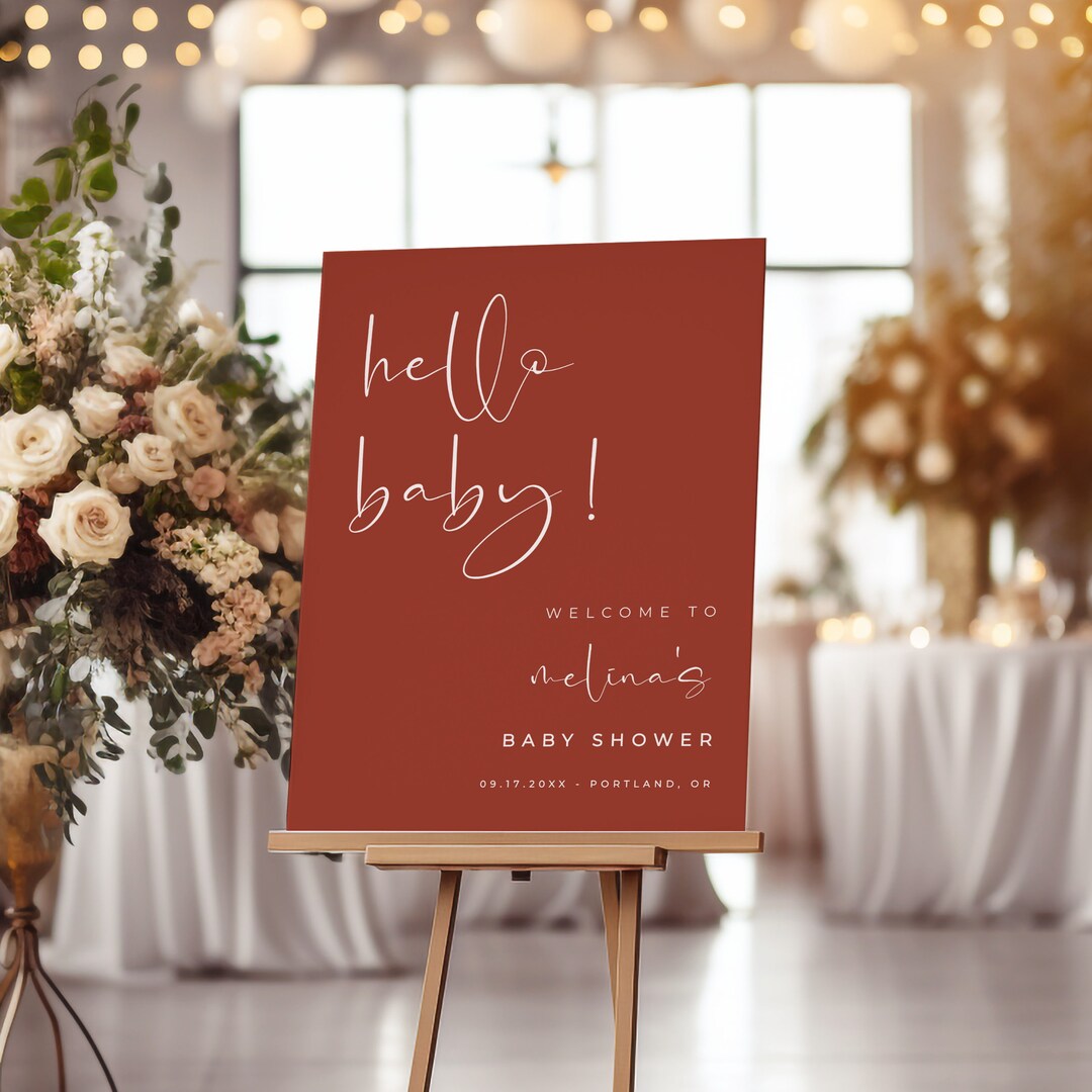 Red Baby Shower Welcome Sign: Gender Neutral Editable Template (digital ...