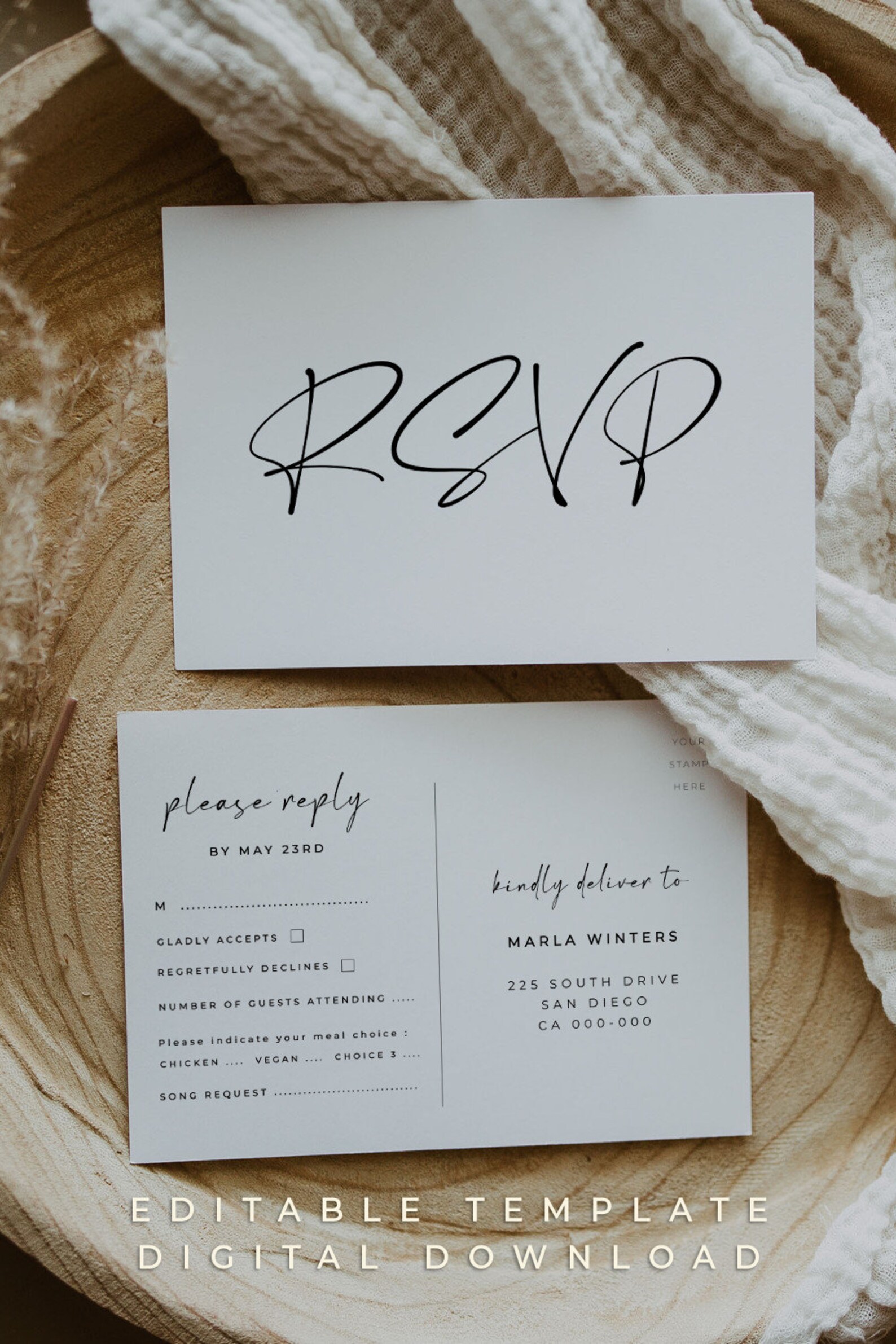 RSVP Postcard, Wedding Rsvp Card Editable Template, Printable Response ...