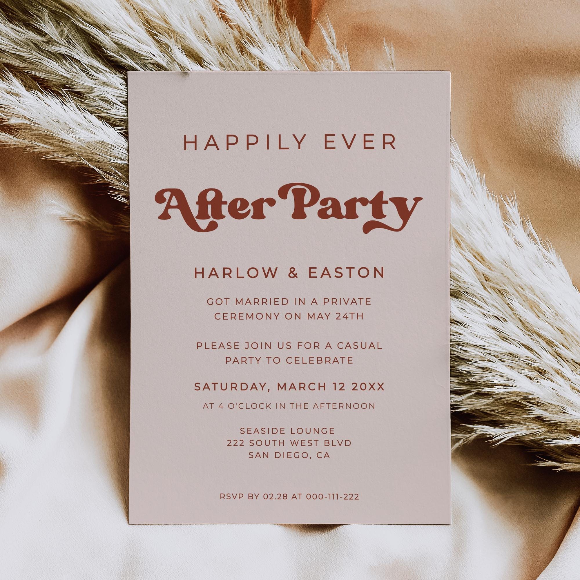 Happily Ever After Party, Peach Pink Stylish Retro Elopement Invitation ...