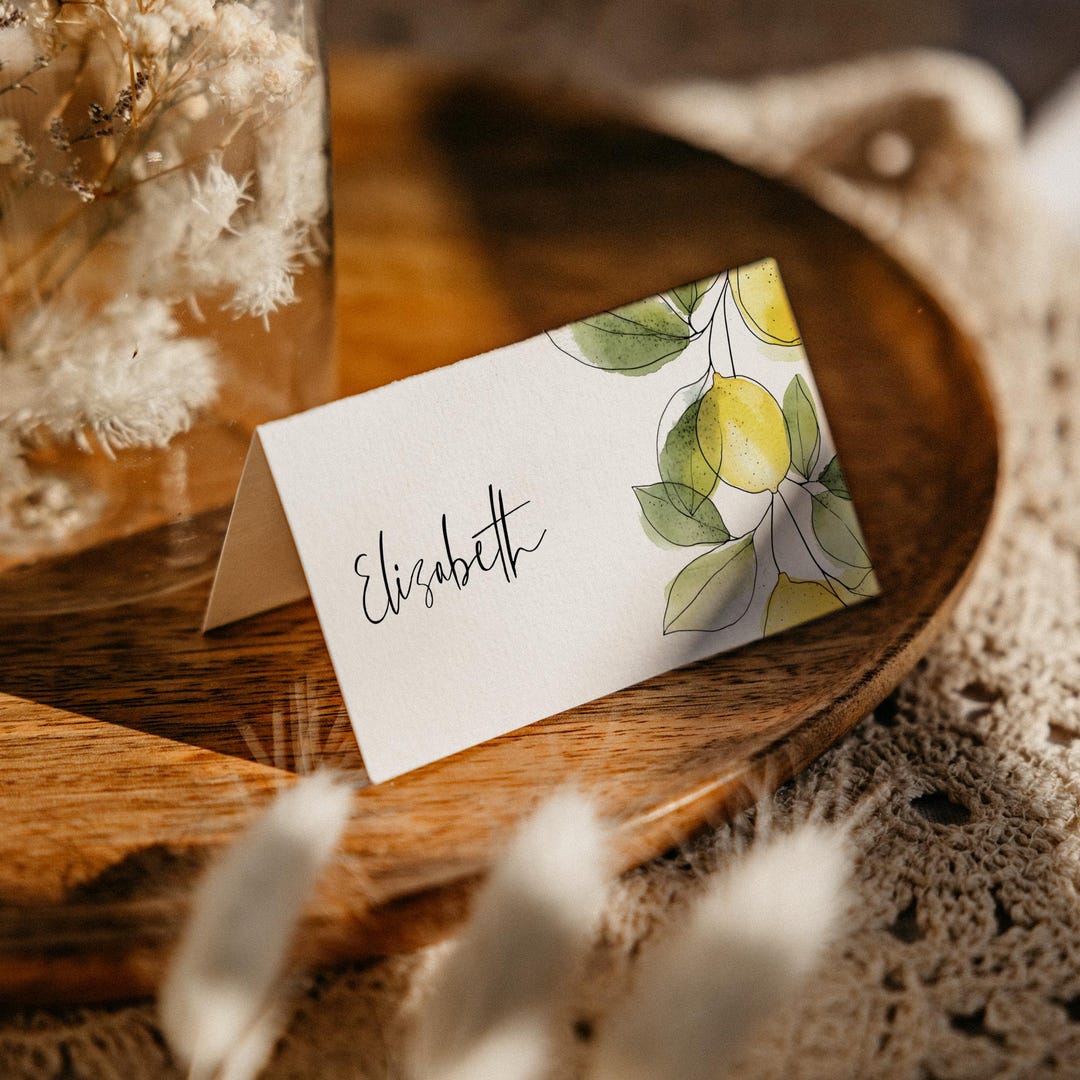Lemon Place Cards, Table Name Cards Editable Template, Citrus Bridal ...