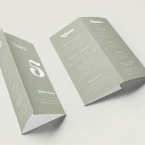 Sage Green Trifold Menu Template, Printable Menu With Table Number ...