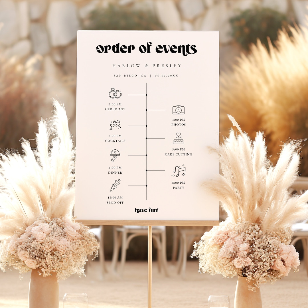 Wedding Timeline Sign, Wedding Timeline Template, Order of Events Sign ...