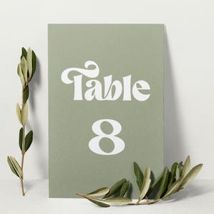 Sage Green Table Numbers, Printable Wedding Table Number Editable ...