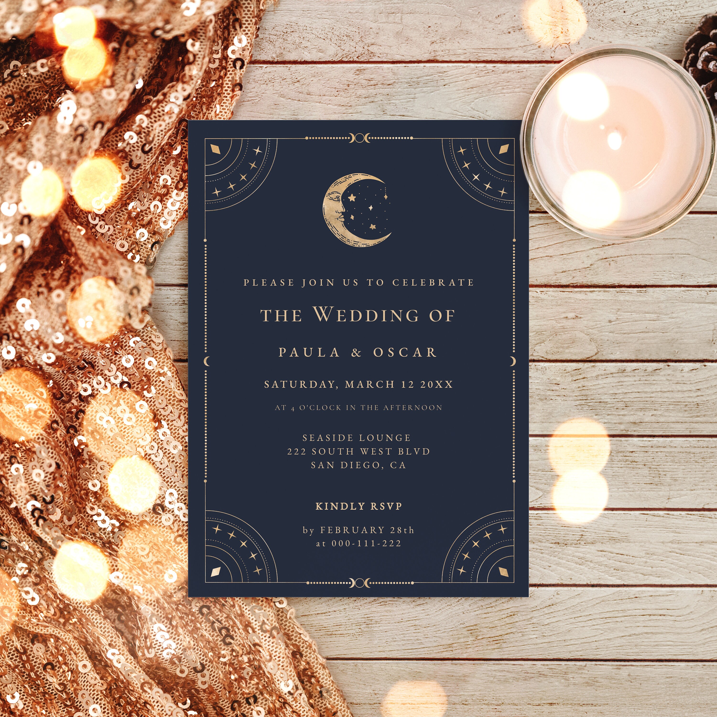 Celestial Wedding Invitation, Blue Invitation, Editable Template ...