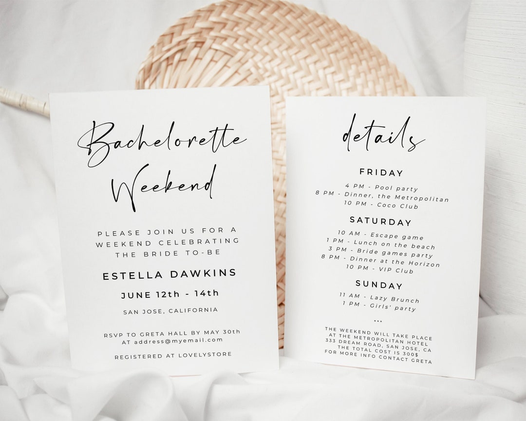 Bachelorette Weekend Invitation Template, Hen Weekend Editable Template ...