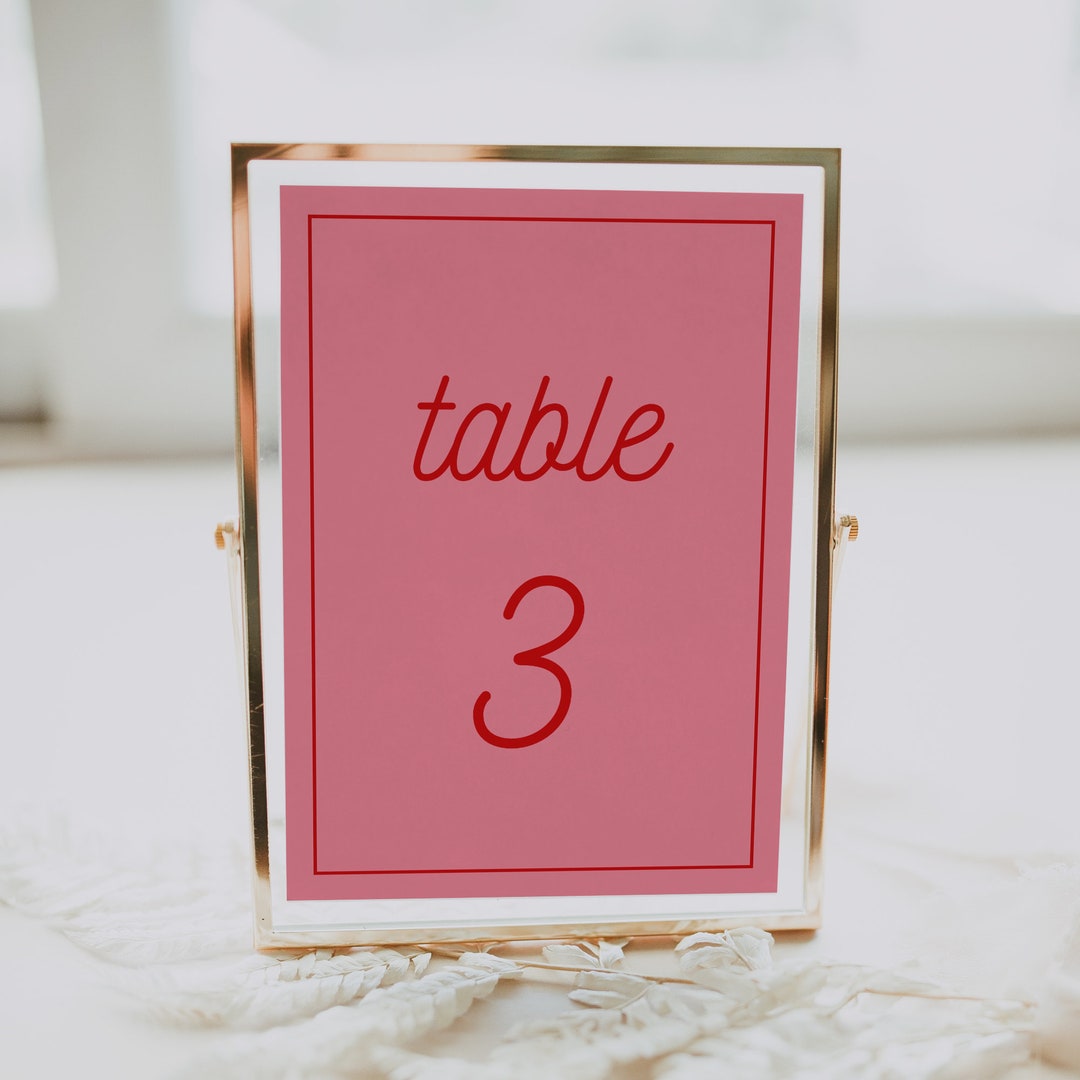Pink Table Numbers, Table Number Cards, Wedding Table Number Template ...