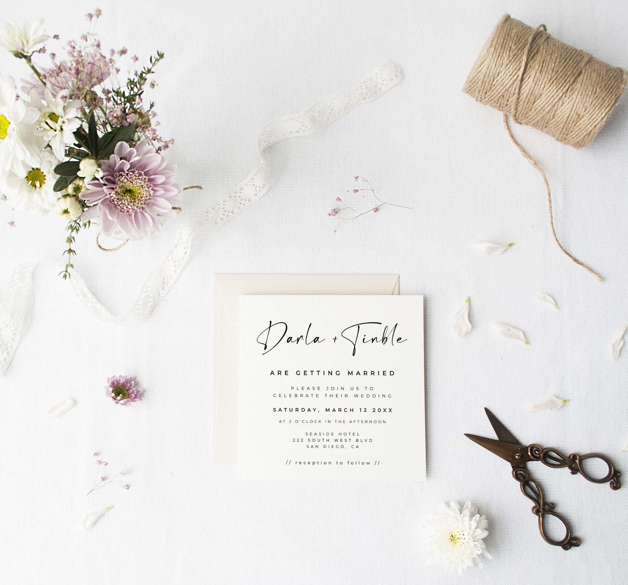 Square Wedding Invitation Template, Square Invitation, Editable ...