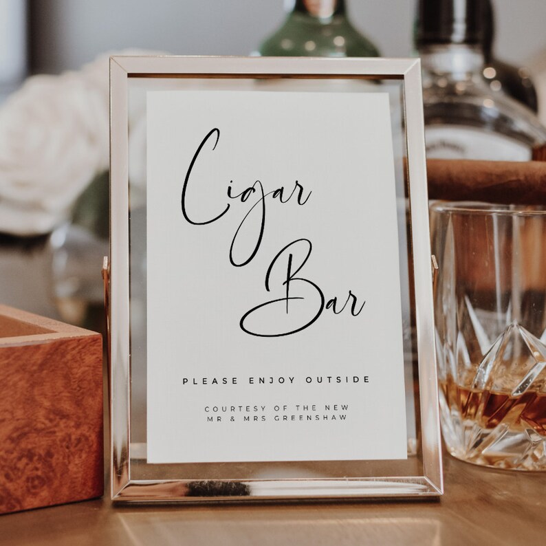 Cigar Bar Sign Printable Signage, Wedding Signs, Simple Elegant ...