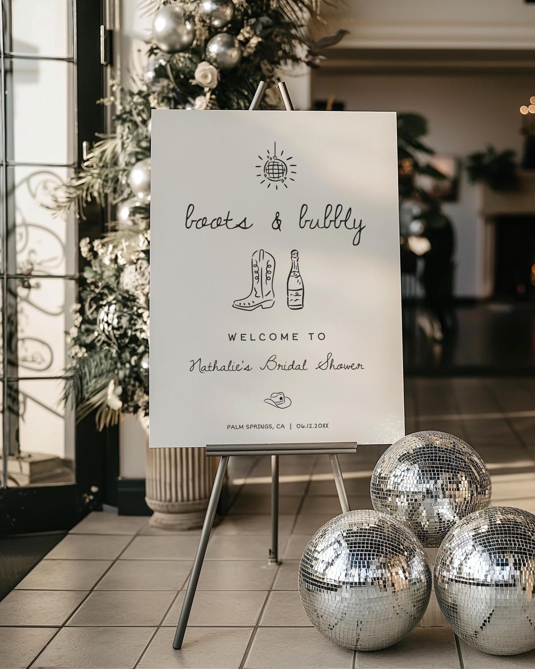 Boots and Bubbly Sign, Cute Western Bridal Shower Welcome Sign Template ...