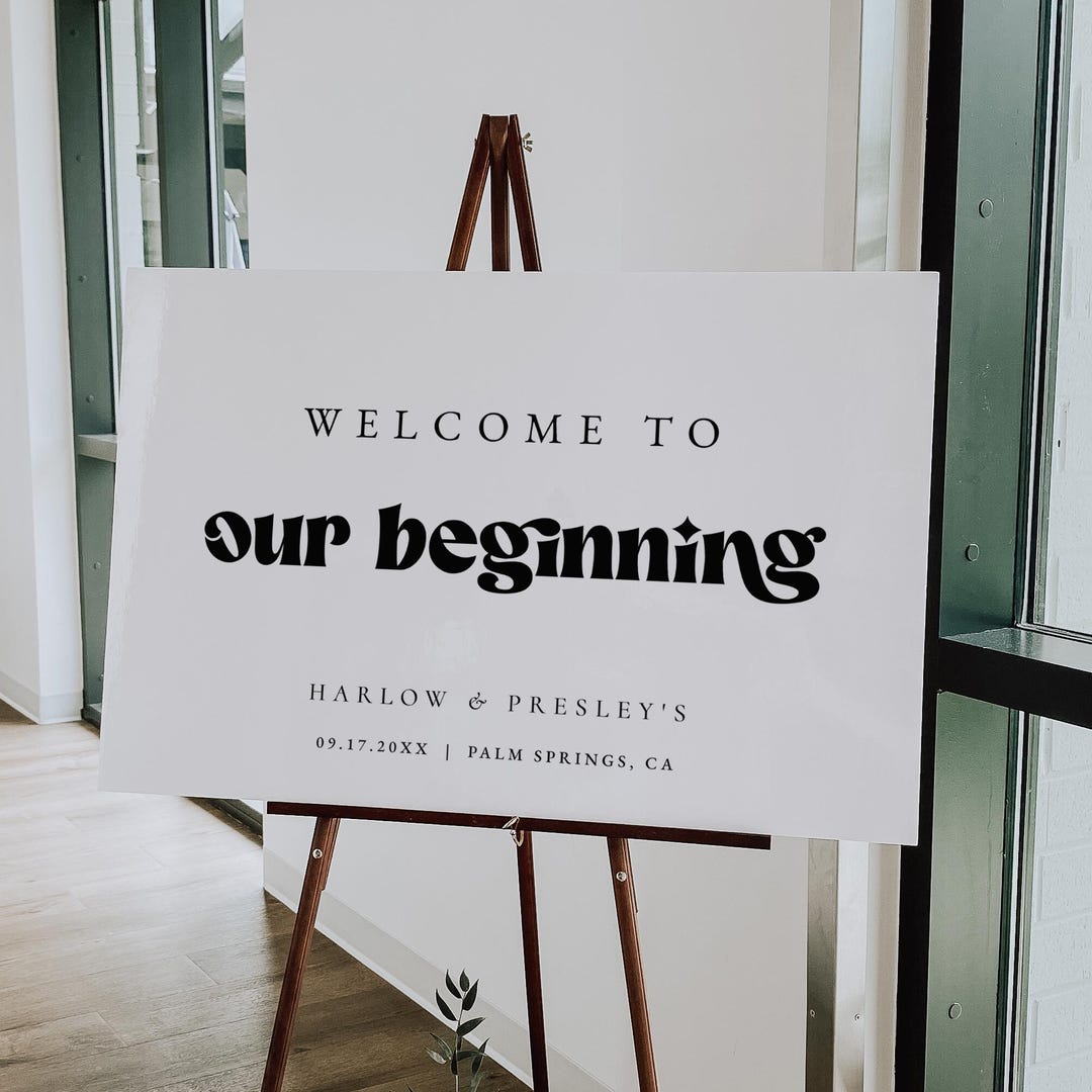 Welcome to Our Beginning Sign, Mid Century Modern Wedding Welcome Sign ...