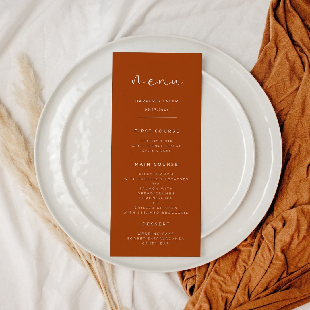 Burnt Orange Menu Cards, Printable Menu Editable Template, Boho Wedding ...