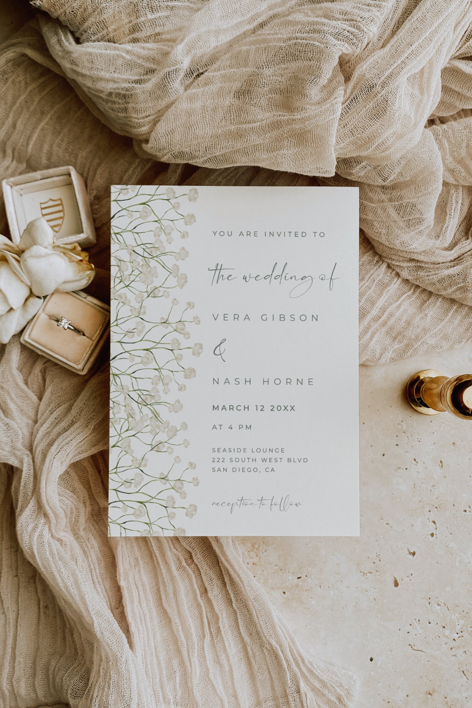 Baby's Breath Wedding Invitation, Floral Invitation, Watercolor ...