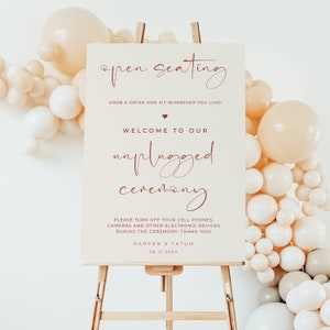 Unplugged Wedding Welcome Sign, Open Seating Sign, Unplugged Ceremony ...