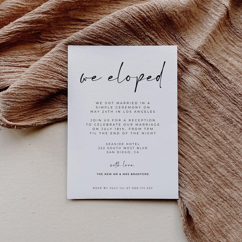 Elopement Reception Invitation, We Eloped, Modern Minimalist ...