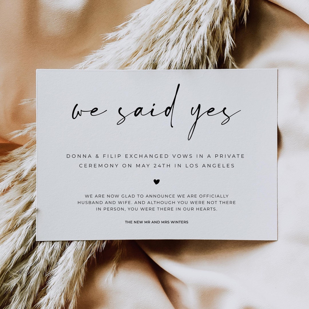 We Said Yes Card Printable Modern Minimalist Wedding Announcement ...