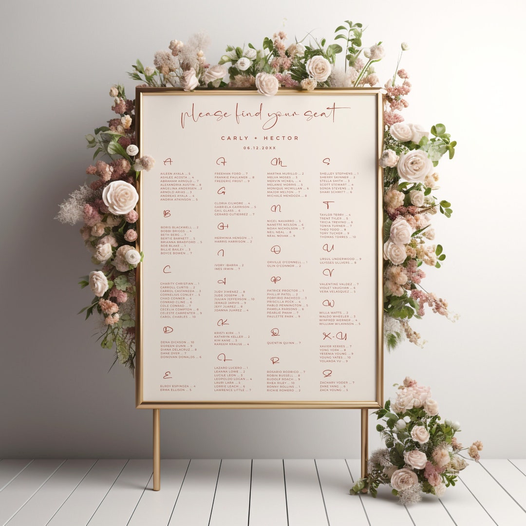 Seating Chart Sign Editable Template Alphabetical Seating - Etsy