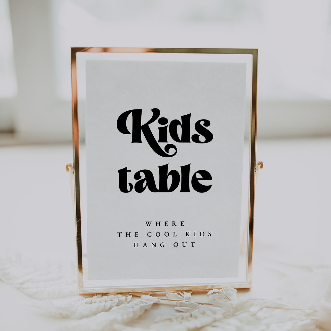 Kids Table Sign, Kids Table Wedding Editable Template, Simple Retro ...