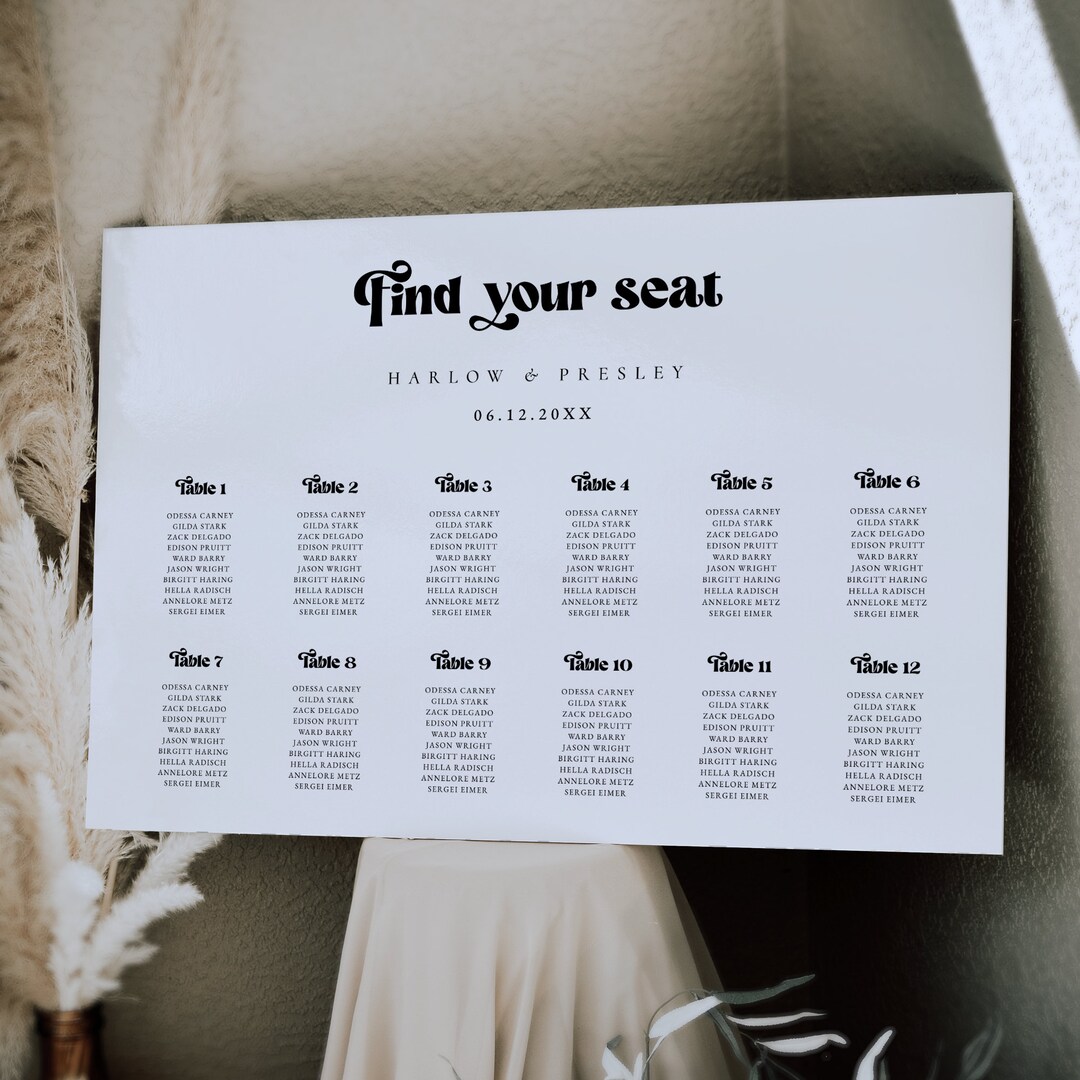Wedding Seating Chart Template, Seating Chart Sign, Find Your Seat Sign ...