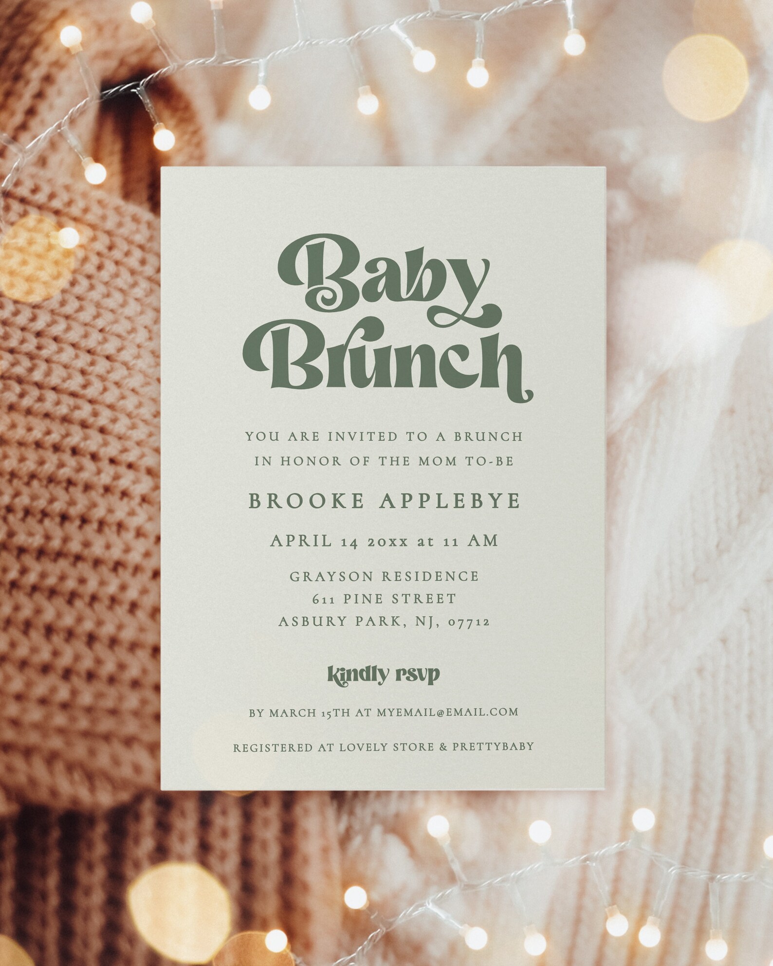 Baby Brunch Invitation Template, Sage Green Baby Shower Invite, Baby ...