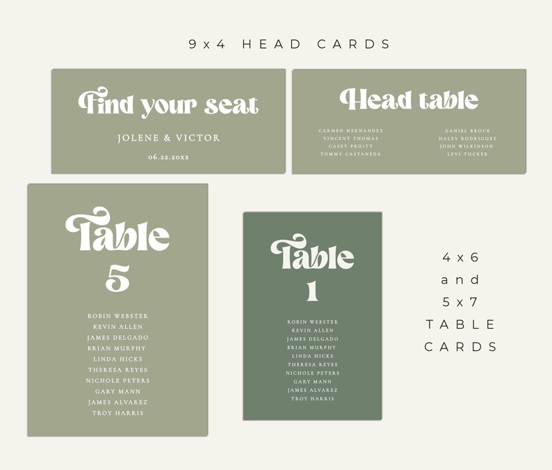 Sage Green Seating Chart Cards, Table Plan Printable Cards Template ...