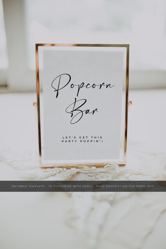 Popcorn Bar Sign Printable Template Digital Download Corjl | Etsy