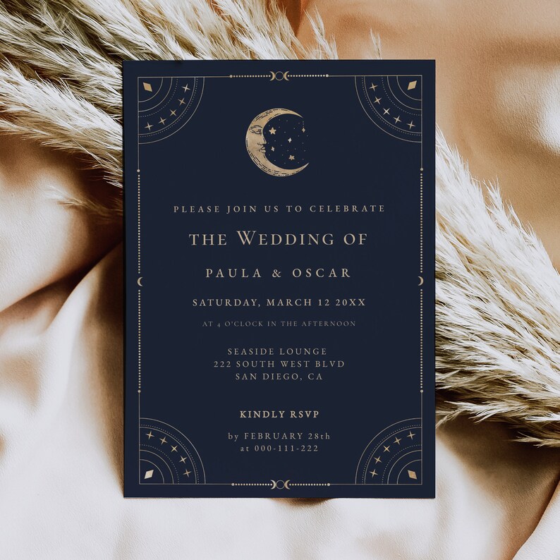 Celestial Wedding Invitation, Blue Invitation, Editable Template ...