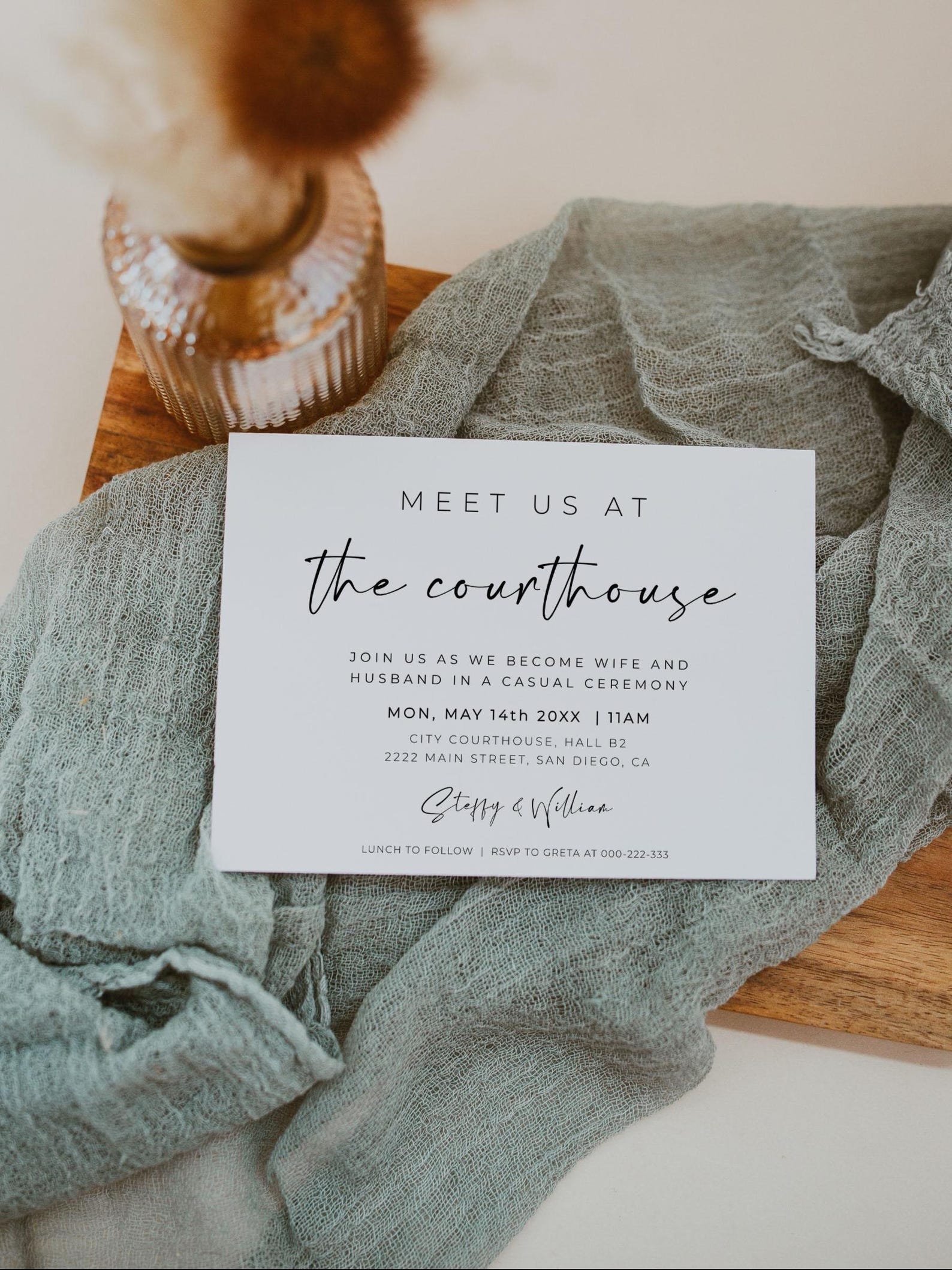 Meet Us at the Courthouse Wedding Invitation, Small Casual Party ...
