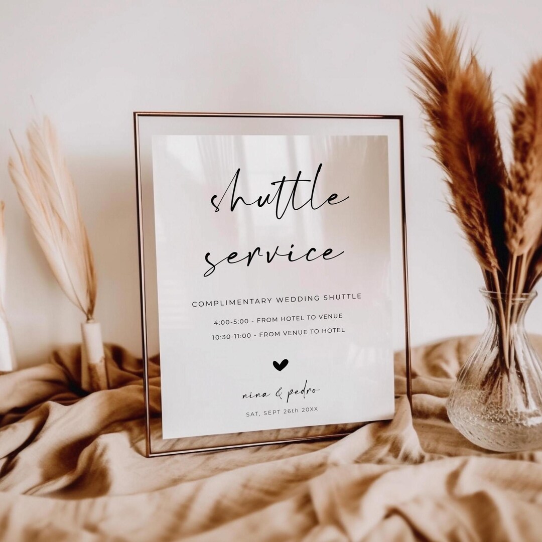 Shuttle Service Sign, Wedding Shuttle Sign Editable Template, Shuttle ...