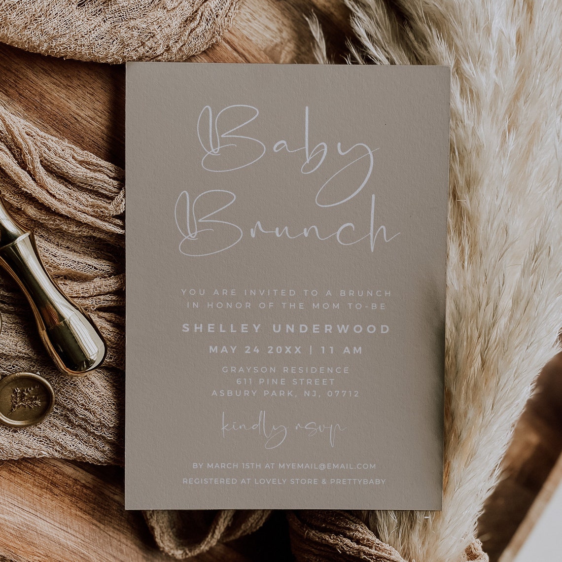 Baby Brunch Invitation Template Pastel Beige Baby Shower - Etsy