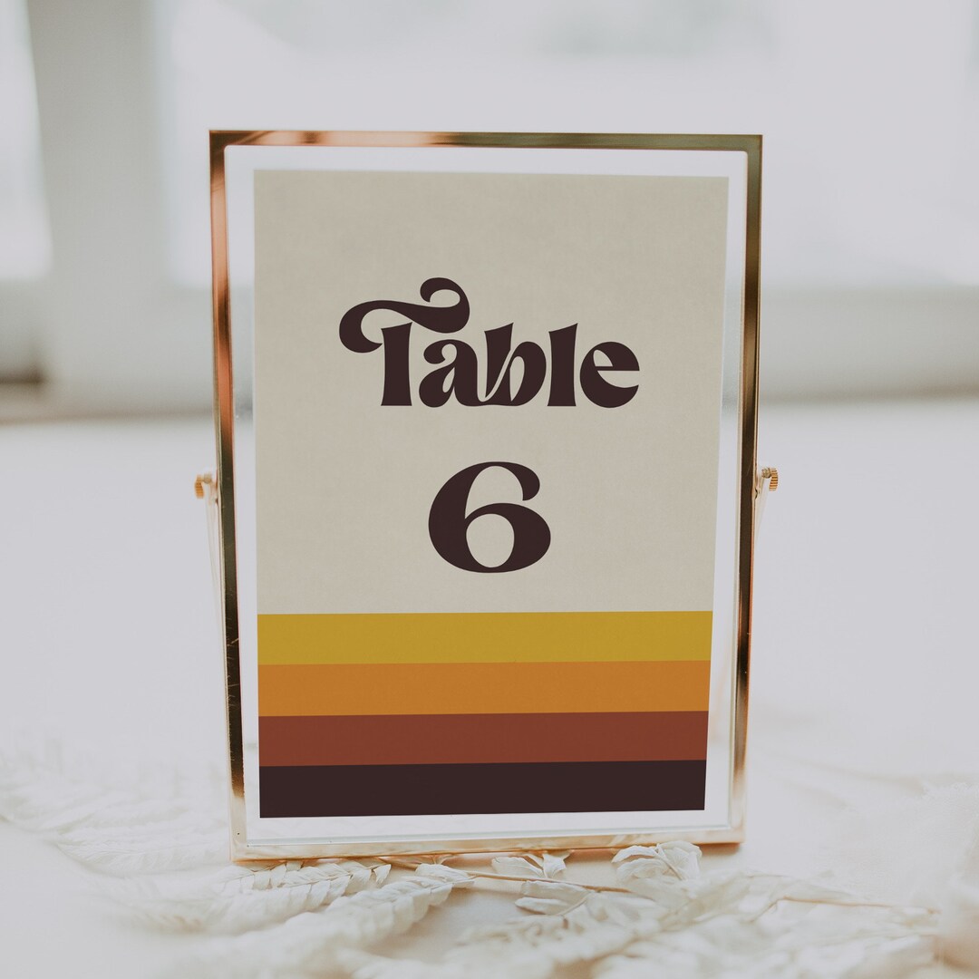 Wedding Table Numbers Template, Table Numbers, Printable Card, Retro ...