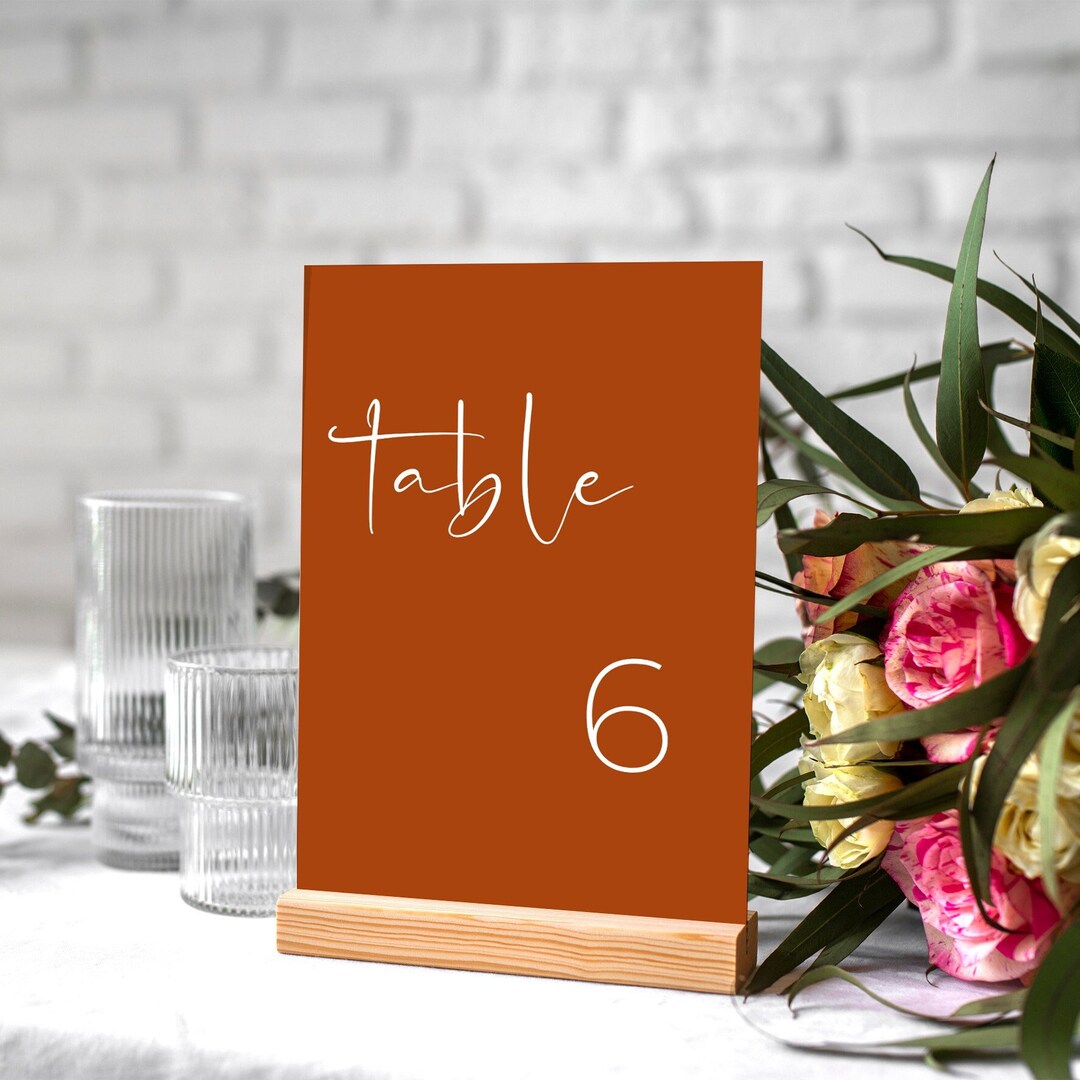 Burnt Orange Wedding Table Number Signs, Rust Orange Table Numbers ...