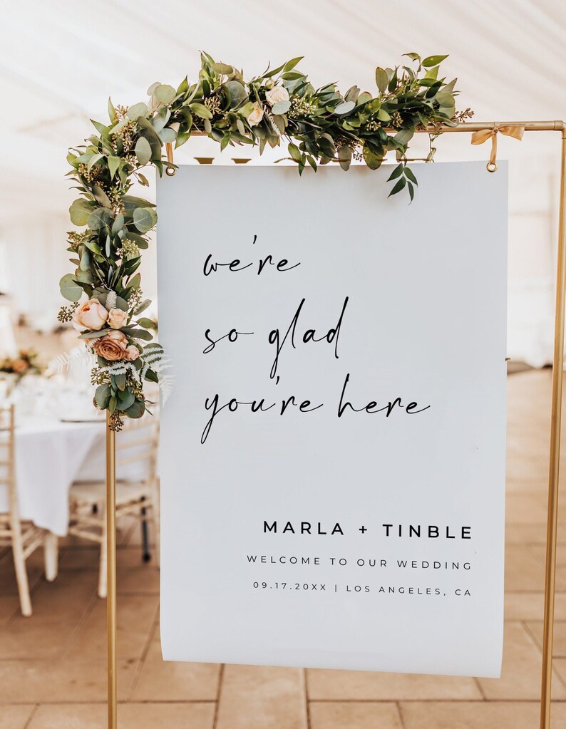 We're so Glad You're Here, Wedding Welcome Sign Template, Modern ...