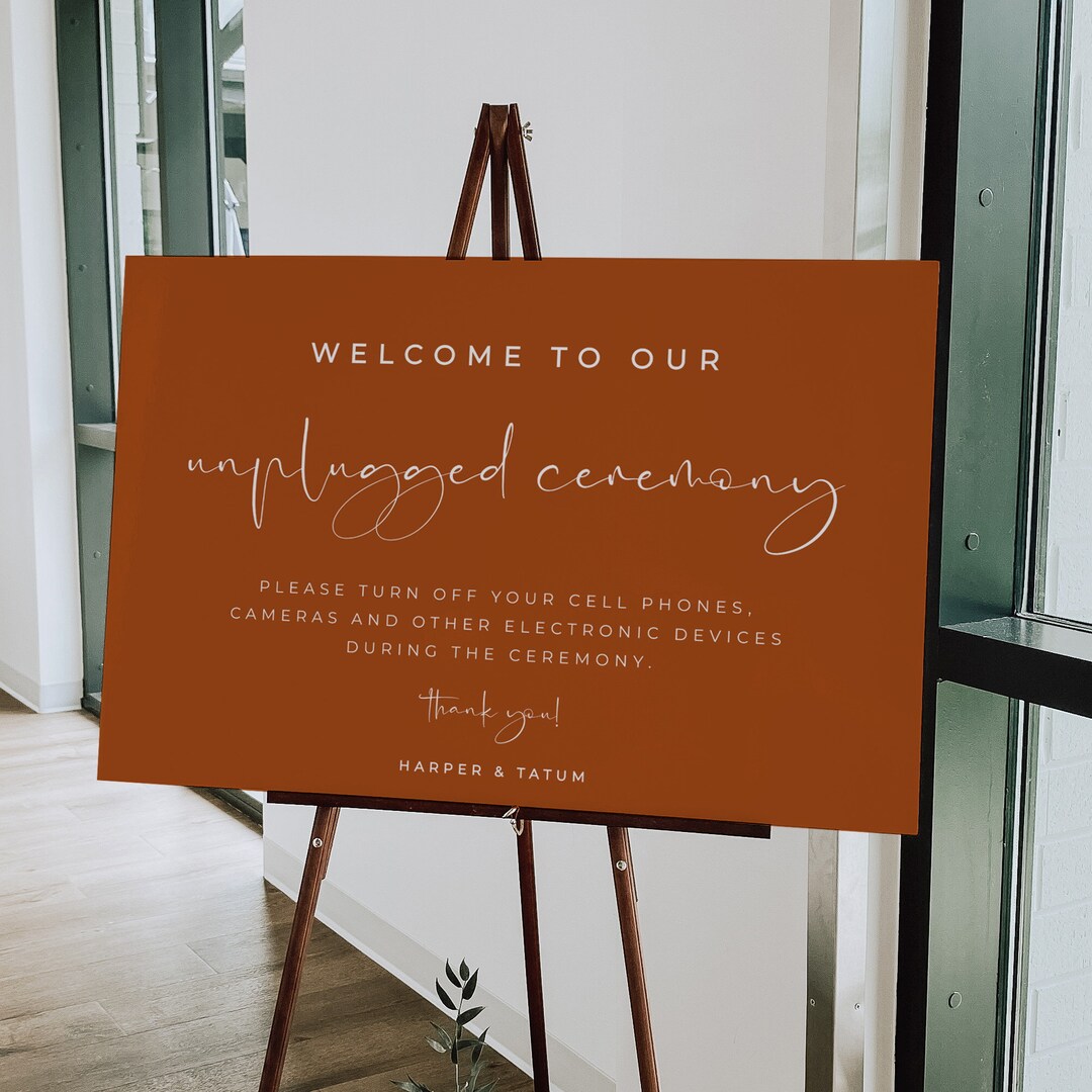 Unplugged Ceremony Sign, Burnt Orange Wedding No Cell Phones Sign, Rust ...
