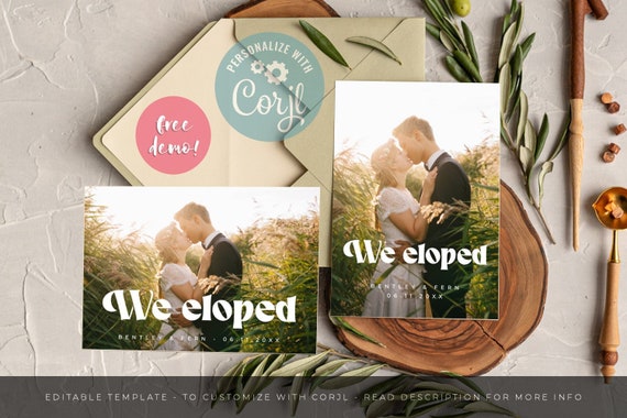 We Eloped Photo Template Retro Wedding Suite Vintage | Etsy