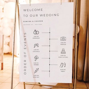 Wedding Timeline Sign Editable Minimalist Template for Order of Events ...