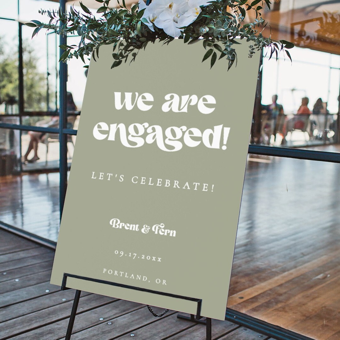 We're Engaged Sign Editable Template Engagement Party - Etsy