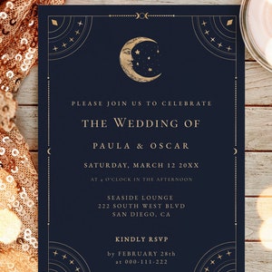 Celestial Wedding Invitation, Blue Invitation, Editable Template, Galaxy Wedding Invitation ...